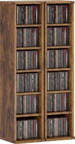 HOMCOM 2ks sada CD a DVD regálů s 12 přihrádkami, nastavitelnými policemi, 21x22,5x88,5 cm, rustikální hnědá