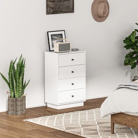 HOMCOM Komoda se 4 zásuvkami, skříň z dřevotřísky v moderním stylu, 47 x 29 x 75 cm, bílá