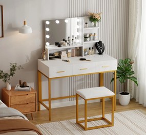 Toaletní stolek ELARA s LED osvětlením bílý