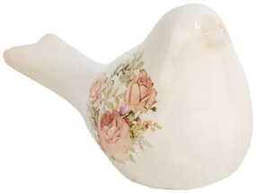 Keramická dekorace ptáček s kytičkami a růžemi Rosien S – 16x7x9 cm