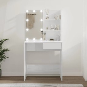 Toaletní stolek s LED lesklý bílý 74,5 x 40 x 141 cm - Default Title