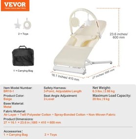 Baby Bouncer Skládací židle Bouncer pro děti 0-9 měsíců s hrazdičkou – BR10