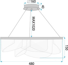Toolight Závěsné stropní LED osvětlení G138-CP 50 cm zlaté