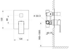 Sapho Sapho, CUBEMIX podomítková sprchová baterie, 2 výstupy, černá mat, CM042B
