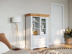 Stará Krása - Own Imports Kvalitní bílá vitrína z borovicového dřeva