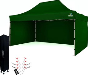 BRIMO Nůžkový párty stan SUPER 3x4,5 m 3 stěny zelený