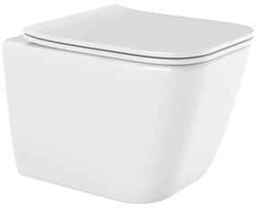 Invena Paros, závěsná WC mísa Rimless 465x350x360 mm + SLIM toaletní sedátko s pomalým zavíráním, bílá lesklá, INV-CE-90-001-W