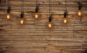 Fototapeta - Žárovky na dřevěných prken (152,5x104 cm)