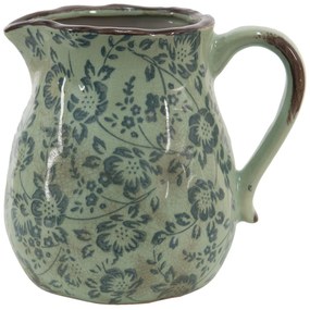 Zelený dekorační džbán s modrými květy Minty - 20*16*20 cm/ 2,3l