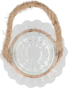 Transparentní žebrovaný skleněný svícen s jutou - Ø 9*8 cm