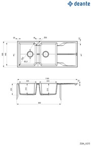 Deante Dřez Andante Flush 2 komory + odkapávač , granit - ZQN 5213 béžový