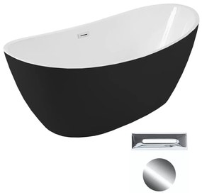 Besco Akrylátová volně stojící vana Ayla BW 170x80 Barva: Bílá/černá, Rozměry (cm): 170x80, Typ a barva výpustě: Click-Clack s přepadem, grafit