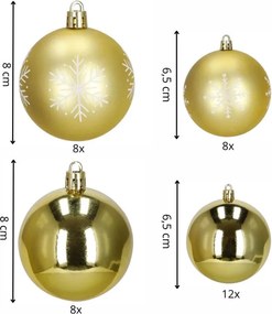 Vánoční baňky zlaté mix - 8/6,5 cm, sada 36ks CA0974