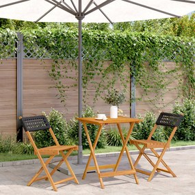 3dílný bistro set černý polyratan a masivní dřevo 3281754