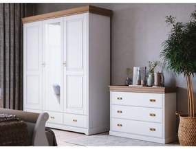 Massive home | Zásuvková komoda bílá Toscania 3S s přírodní deskou 3S