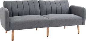HOMCOM Rozkládací pohovka 2místná, rozkládací pohovka s funkcí spaní, polyester podobný lnu, kaučukové dřevo, šedá, 173x75x73cm| Aosom