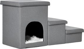 PawHut Psí Schody 3 Kroků Výška 40,5 cm Štěrbinové Schody s Úložným Prostorem a Polštářem pro Kočky pro Malé Psy Psí Rampy s Pratelným Povlakem pro P…
