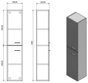 Aqualine ZOJA/KERAMIA FRESH skříňka vysoká 30x140x20cm, dub platin - 51157