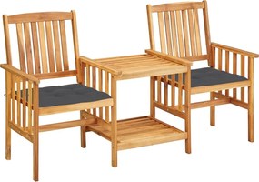 vidaXL Zahradní židle s čajovým stolkem a poduškami masivní akácie [3061294] Barva: antracitová