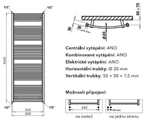 PMH Blenheim B8W Radiátor kombinovaný, 60x164cm, bílá lesklá