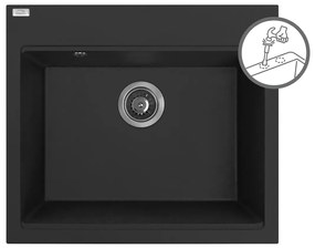 Laveo Tau, 1-komorový granitový dřez 570x500x215 mm, černá, LAV-SBT_710B