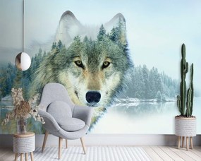 Fototapeta, Vlk na pozadí lesa - 250x175 cm