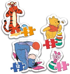 CLEMENTONI Moje první tvarované puzzle Medvídek Pú baby skládačka 4v1 20820