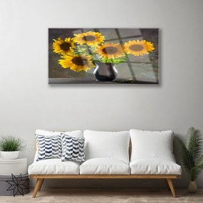 Obraz na skle Slunečnice Váza Rostlina 125x50 cm