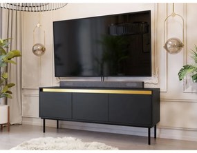 TV stolík/skrinka Gllane 3D, Barva dřeva: černá / černá + zlatá