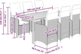 7dílný zahradní bistro set s poduškami šedý polyratan 3277025