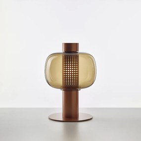 Venkovní difuzní lampa v japonském stylu Bonbori Outdoor Dekor: Měděná metalická noha / Hnědé kouřové sklo, Rozměr: ø 280 x 403 mm