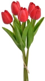 Umělé pěnové tulipány červené- 32 cm, svazek 5 ks