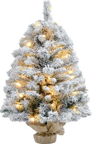 HOMCOM Vánoční stromek 92 cm, LED světla, zasněžené větvičky, šišky, nehořlavý, betonový stojan