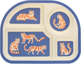 Modrý/béžový plastový dětský talíř 21x27 cm Tiger – Rex London