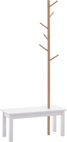 HOMCOM Stojan na kabáty ve tvaru stromu s lavicí, moderní, 6 háčků na zavěšení oblečení a tašek do chodby a vstupu, bambus a MDF, 80x30x180 cm | Aosom