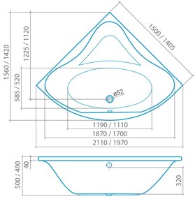 Roltechnik Outlet Akrylátová rohová vana iBATH CORNER NEO Varianta: rozměry: 140x140 cm - (iBATH_CORNER_NEO_140 - 9120000)
