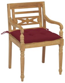 vidaXL Židle Batavia 2 ks s vínovými poduškami masivní teakové dřevo
