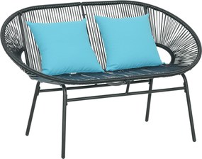 Outsunny zahradní lavička pro 2 osoby ve stylu ocel a umělý ratan s 2 polstry - rozměry 132D x 72Š x 83V cm - černá