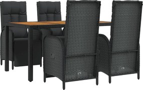 5dílný zahradní jídelní set s poduškami černý polyratan 3185076