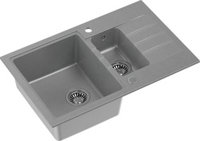 Šedý 1,5 komorový kuchyňský granitový dřez QUADRON PETER 156 bez baterie