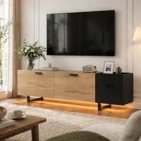 Aosom Moderní TV skříňka, otevřené přihrádky, velké zásuvky a uzavřený úložný prostor, 180D x 38Š x 33V cm, Černá
