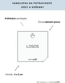 Samolepka na kořenky LOSOS průhledná  5 × 5 cm základní písmo