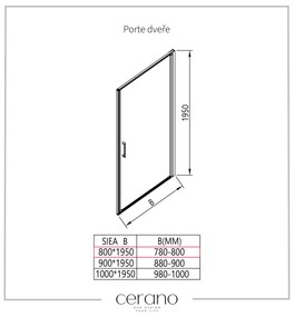 Cerano Porte, 1-křídlé sprchové dveře 80x195 cm, 8mm čiré sklo, černý profil, CER-CER-413486