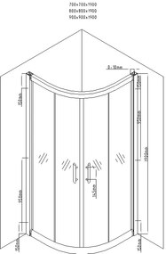 Mexen Rio, čtvrtkruhový sprchový kout s posuvnými dveřmi 90 (dveře) x 90 (dveře) x 190 cm, 5mm čiré sklo s pásky, černý profil + Rio sprchová vanička bílá, 863-090-090-70-20-4710
