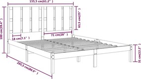 Rám postele černý masivní dřevo 150 x 200 cm King Size 3105609