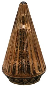 Měděná skleněná vánoční dekorace s LED světlem vánoční stromeček s vlnitým povrchem Annuska – 11x19 cm