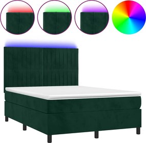 Box spring postel s matrací a LED tmavě zelená 140x200 cm samet 3136248