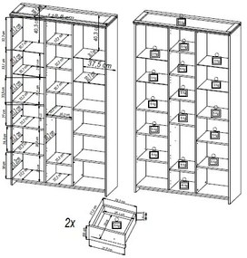 Široká vitrína s osvětlením Matera, starý dub/bílá