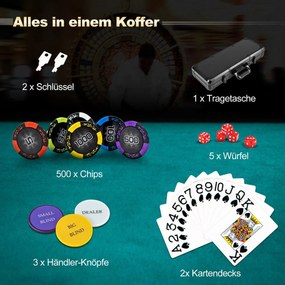 Costway Pokerová sada s 500 laserovými žetony a 2 hracími kartami a 5 kostkami