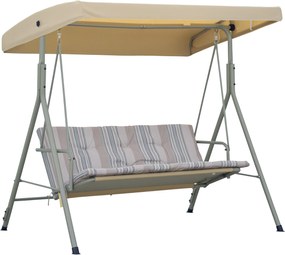 Outsunny Houpací Lavice pro 3 Osoby se Železnou Rámem a Nastavitelnou Sluneční Clonou, Polstrované Polštáře a Područky, 172x110x156cm | Aosom
